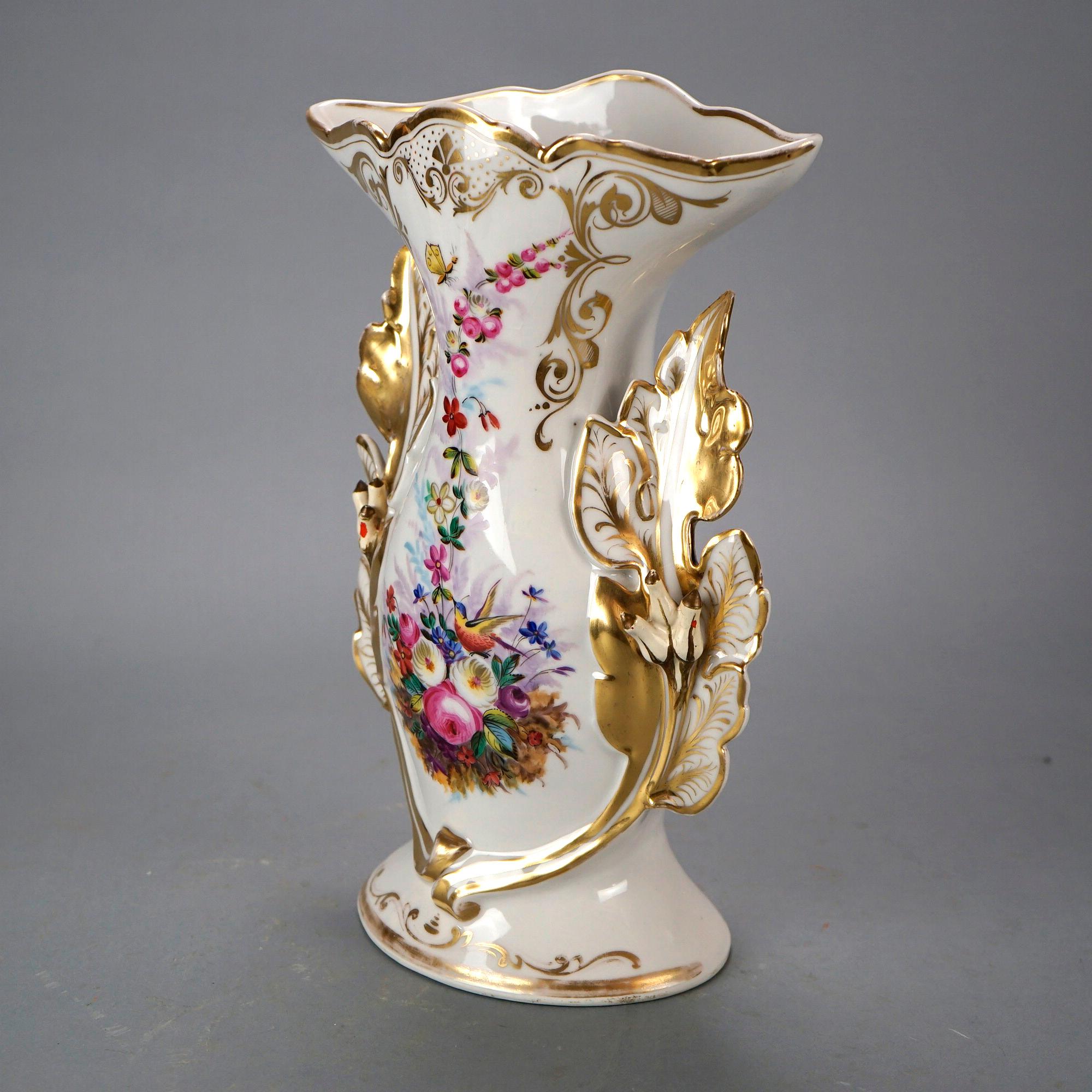 Antique French Old Paris Porcelain Floral and Gilt Vase 19th C at 1stDibs
