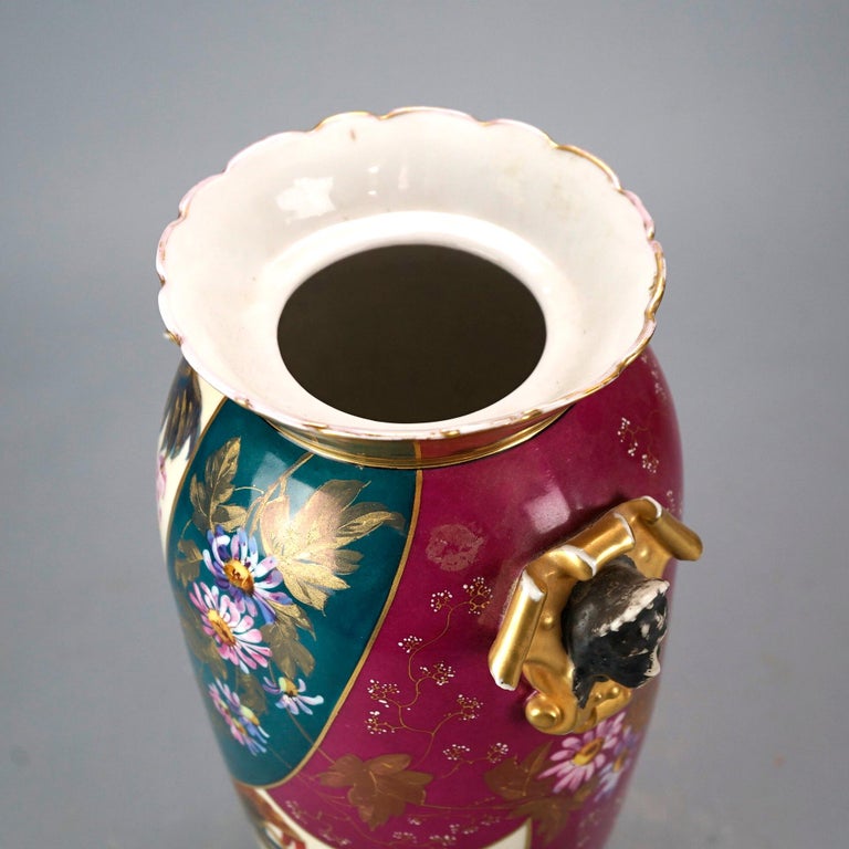 Antique French Old Paris Porcelain Hand Painted Floral and Figural Vase ...