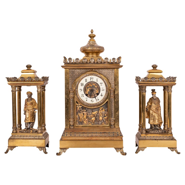 Antique French Orientalist Arab 8 Day Gilt Bronze Statue Clock ...