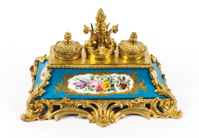 Antique French Ormolu and Sèvres Porcelain Standish Inkstand, 19th ...