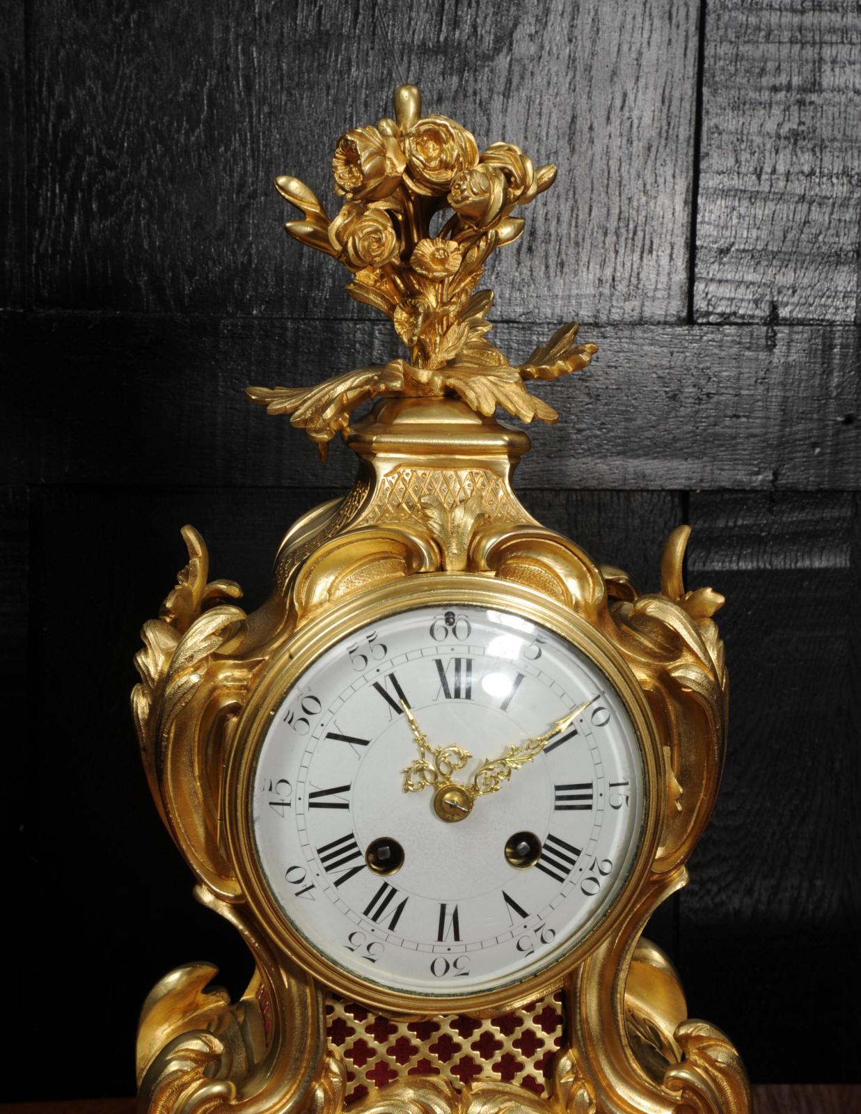 Antique French Ormolu Gilt Bronze Rococo Clock For Sale at 1stDibs