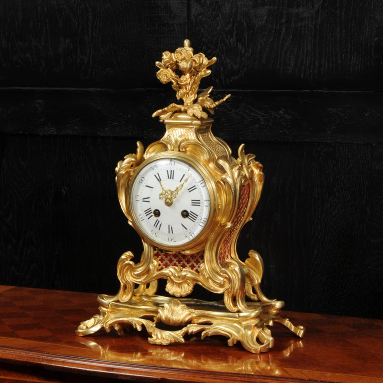 Antique French Ormolu Gilt Bronze Rococo Clock For Sale at 1stDibs