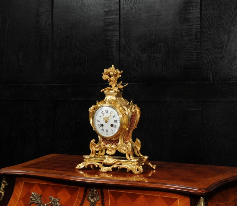Antique French Ormolu Gilt Bronze Rococo Clock For Sale at 1stDibs