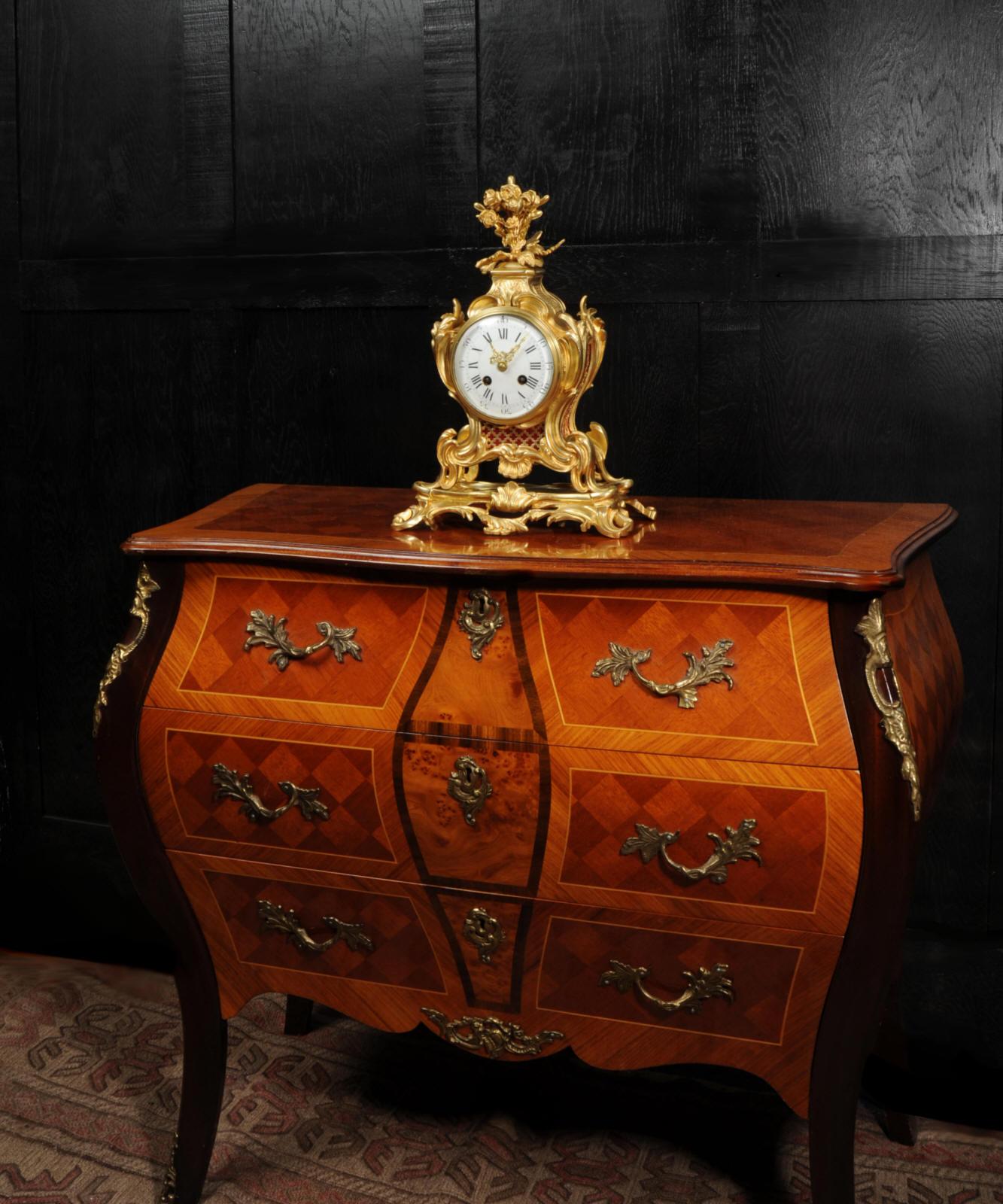 Antique French Ormolu Gilt Bronze Rococo Clock For Sale at 1stDibs