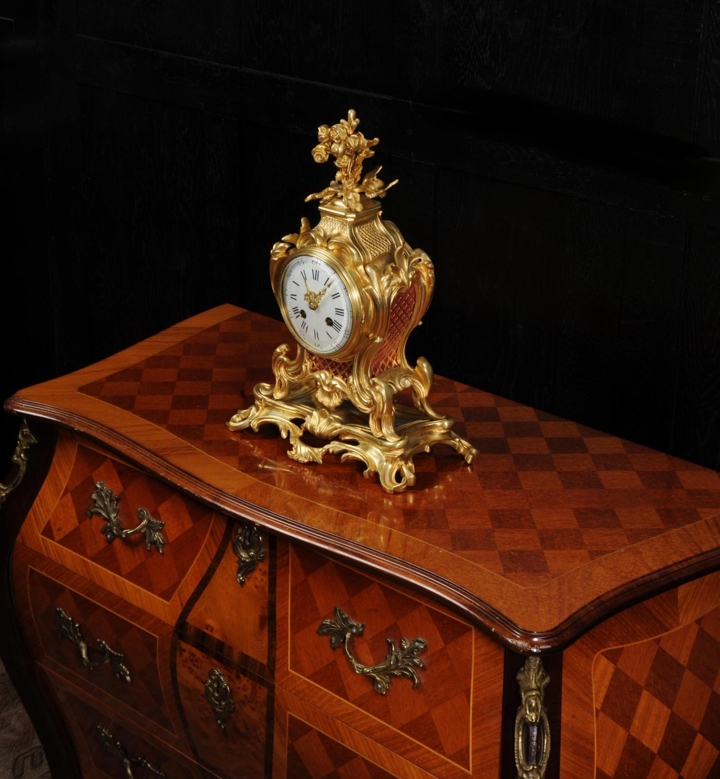Antique French Ormolu Gilt Bronze Rococo Clock For Sale at 1stDibs