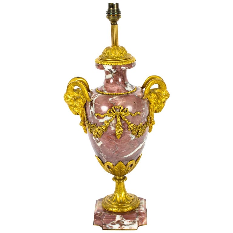 Antique French Ormolu Mounted Pink Marble Urn Table Lamp, 1920s at 1stDibs