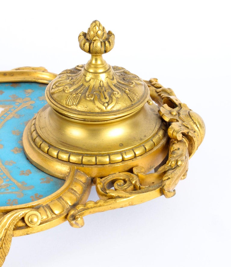 Antique French Ormolu and Sèvres Porcelain Standish Inkstand, 19th ...