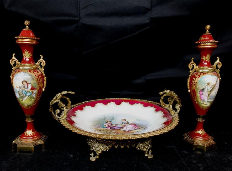 Antique French Ormolu Sevres Style Garniture, 19th Century, Signature ...