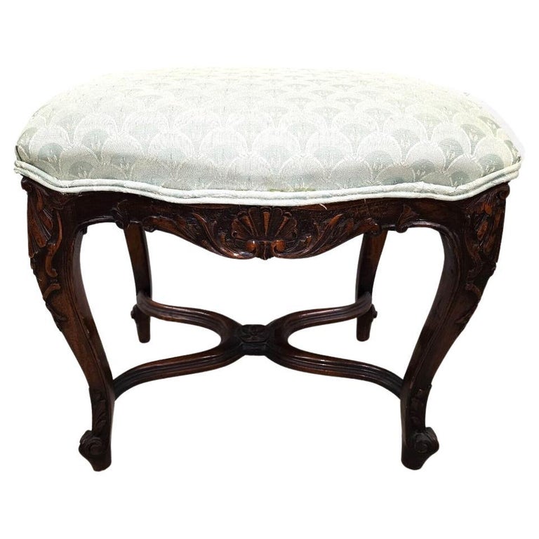 Antique French Ottoman Footstool Louis XV 1800s Walnut For Sale at 1stDibs