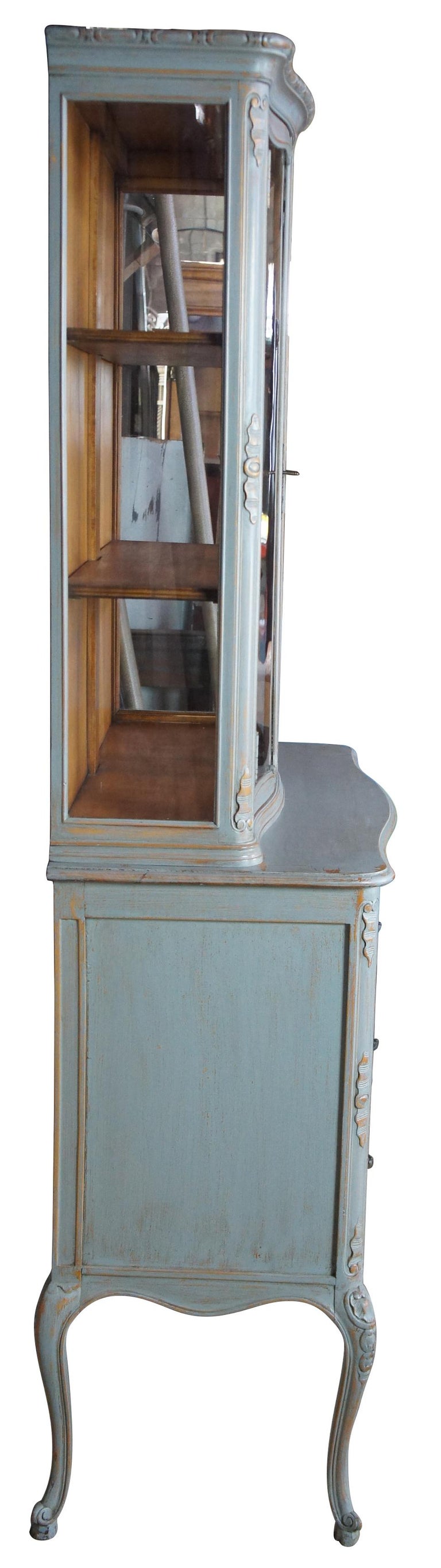 Antique French Painted Oak Curio Display Cabinet Lowboy Dresser Hutch ...
