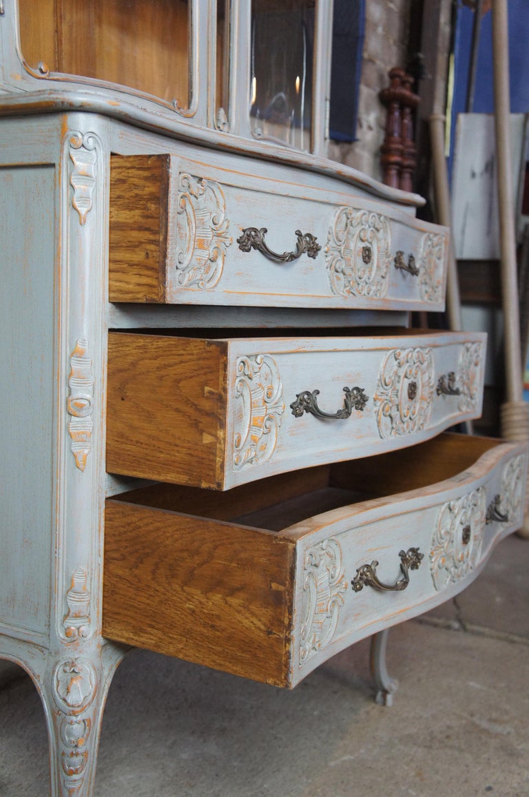 Antique French Painted Oak Curio Display Cabinet Lowboy Dresser Hutch ...