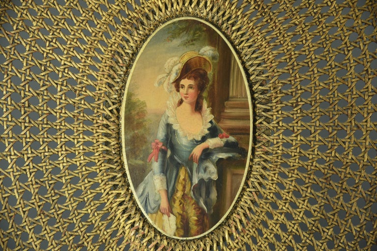 Antique French Painted Three Fold Boudoir Screen For Sale at 1stDibs