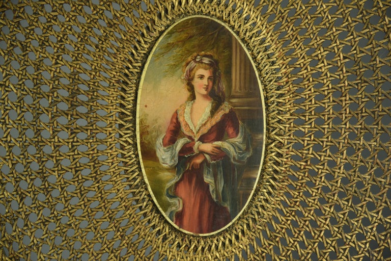 Antique French Painted Three Fold Boudoir Screen For Sale at 1stDibs
