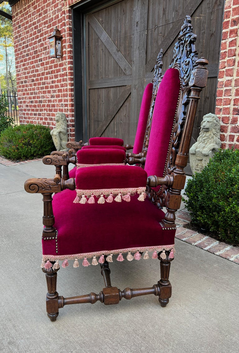 Antique French Pair Arm Chairs Fireside Throne Chairs Large Red ...