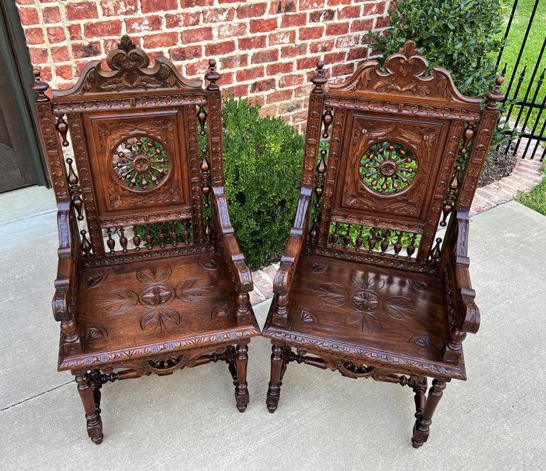 Antique French Pair Armchairs Breton Desk Fireside or Throne Chairs, C ...