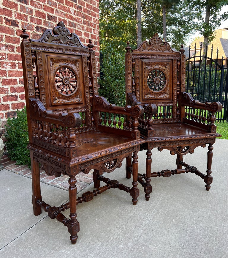 Antique French Pair Armchairs Breton Desk Fireside or Throne Chairs, C ...