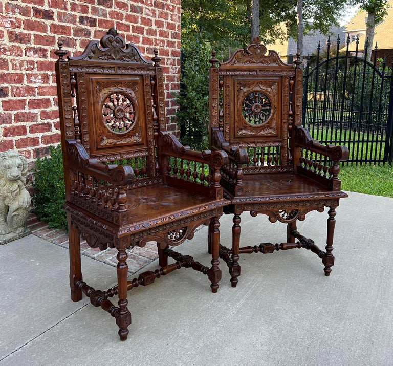 Antique French Pair Armchairs Breton Desk Fireside or Throne Chairs, C ...