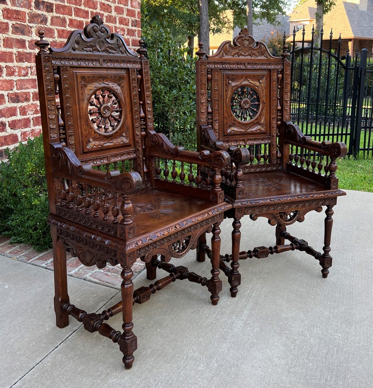 Antique French Pair Armchairs Breton Desk Fireside or Throne Chairs, C ...