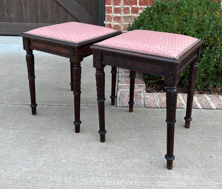 Antique French PAIR Foot Stools Small Benches Upholstered Top Stools ...