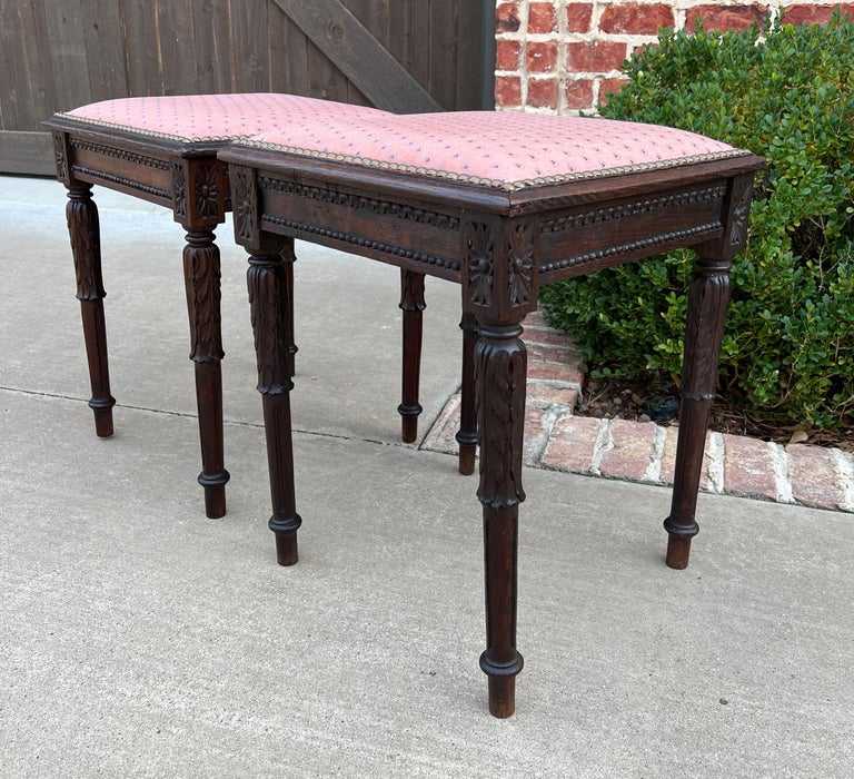 Antique French PAIR Foot Stools Small Benches Upholstered Top Stools ...
