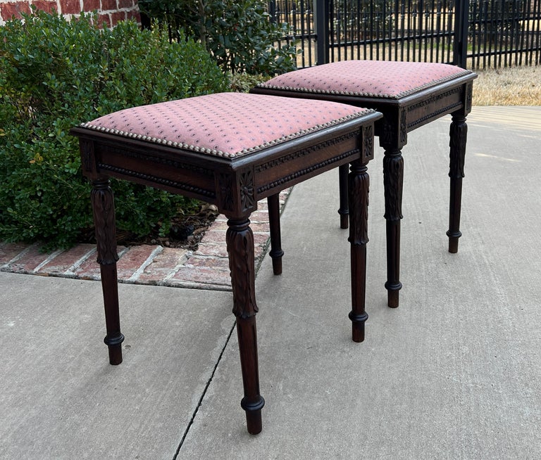 Antique French PAIR Foot Stools Small Benches Upholstered Top Stools ...