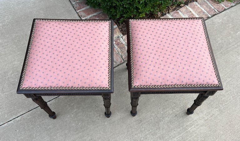 Antique French PAIR Foot Stools Small Benches Upholstered Top Stools ...