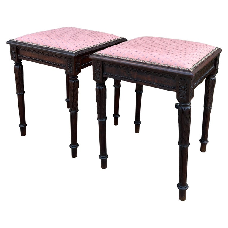 Antique French PAIR Foot Stools Small Benches Upholstered Top Stools ...