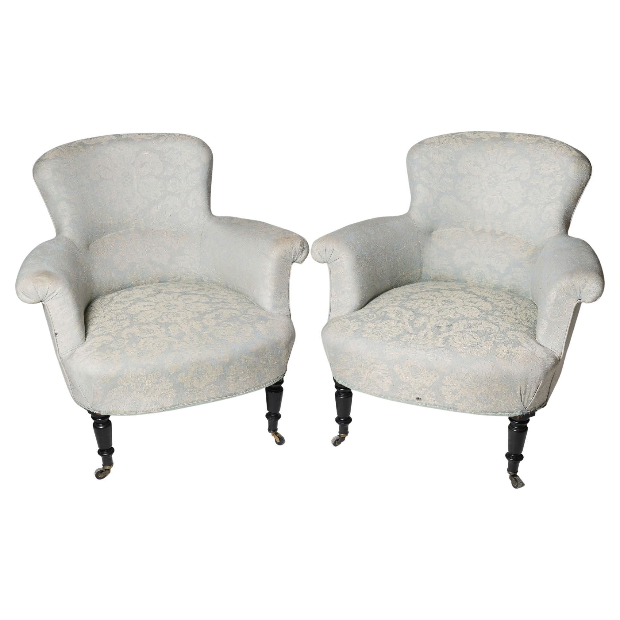 Antique French pair of Napoleon III chairs, upholstery, armchairs, 19th ...