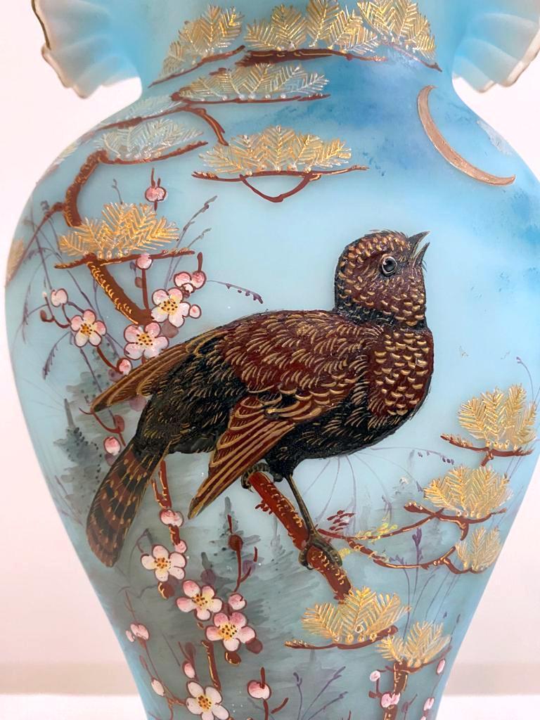 Antique French Pair of Turquoise Opaline Vases For Sale at 1stDibs