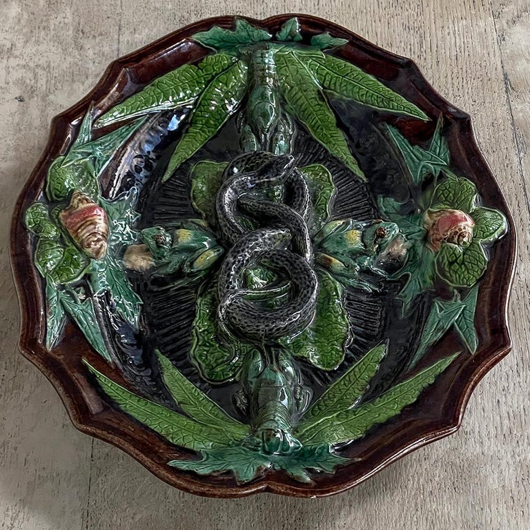 Antique French Palissy Majolica Serving Platter For Sale at 1stDibs