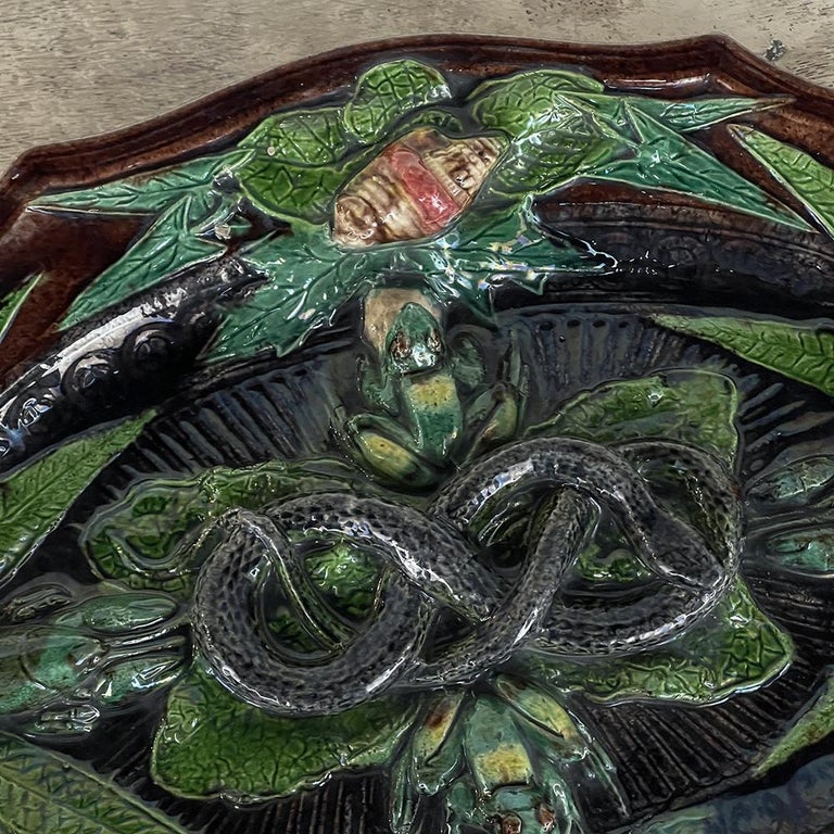 Antique French Palissy Majolica Serving Platter For Sale at 1stDibs