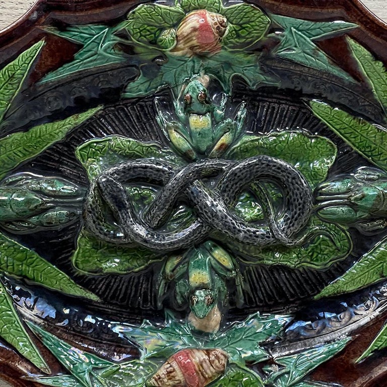 Antique French Palissy Majolica Serving Platter For Sale at 1stDibs