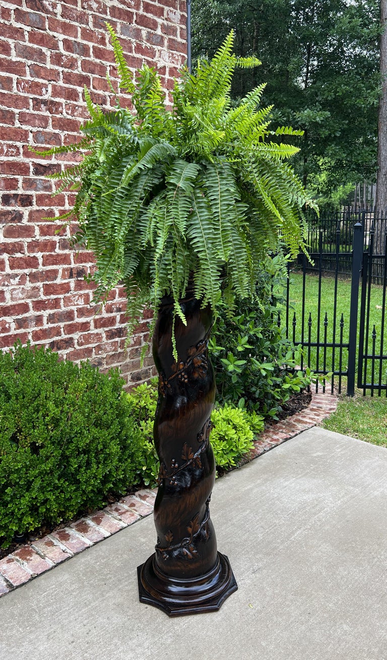 Antique French Pedestal Plant Stand Barley Twist Grapevine Dark Oak T ...