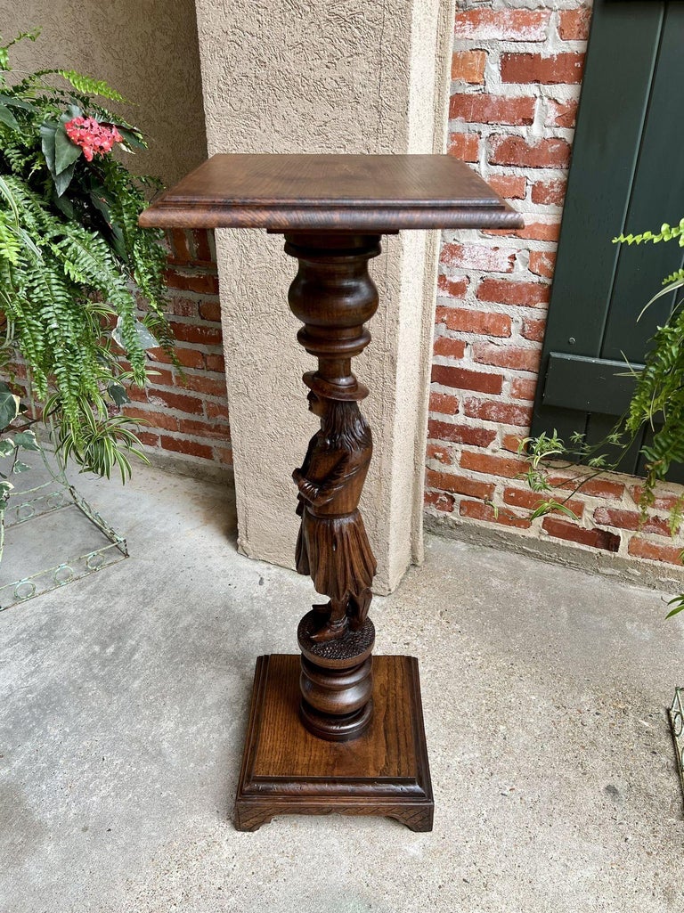 Antique French Pedestal Plant Stand Display Breton Brittany Carved Oak ...