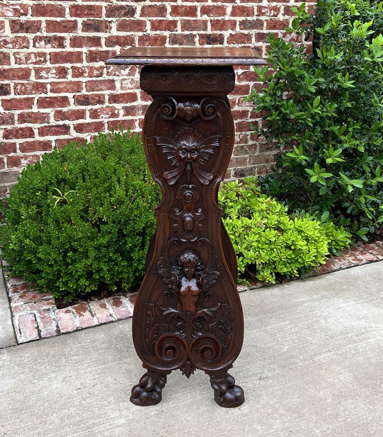 Antique French Pedestal Plant Stand Display Table Carved Oak Tall 19th ...