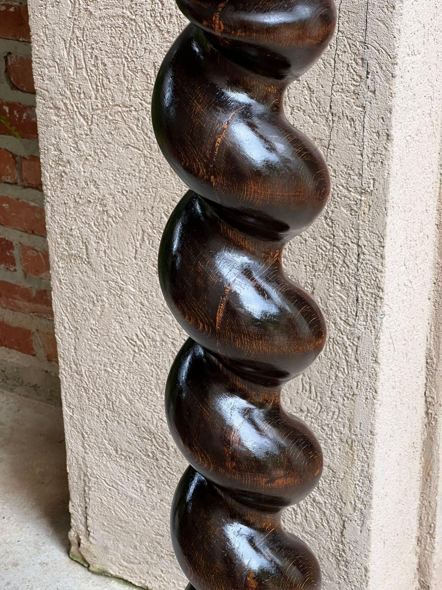 Antique French Pedestal Stand Barley Twist Carved Oak Round Plant ...