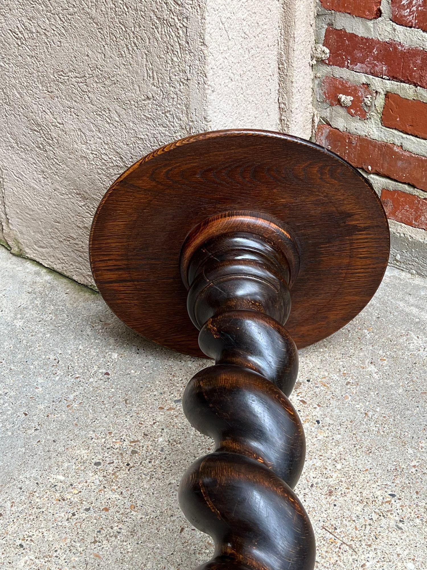 Antique French Pedestal Stand Barley Twist Carved Oak Round Plant ...