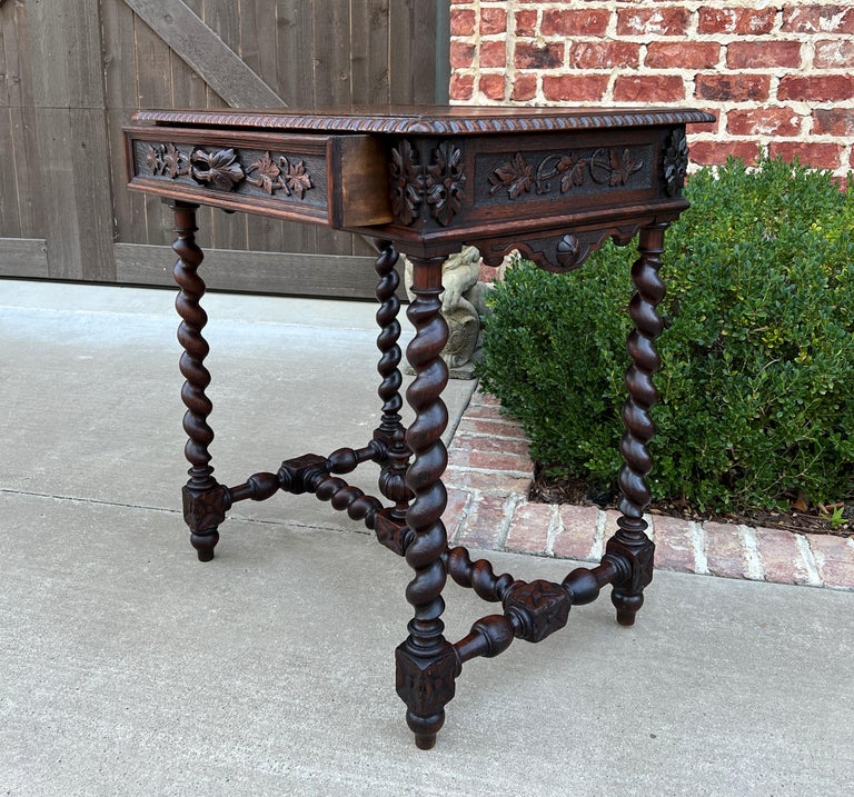Antique French Petite Desk Writing Table with Drawer Oak Barley Twist ...