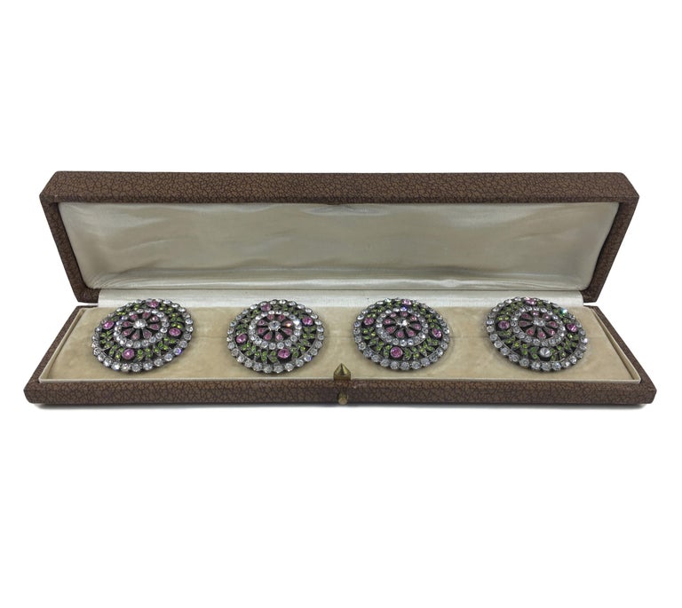 Antique French Pink Green Paste Buttons at 1stDibs