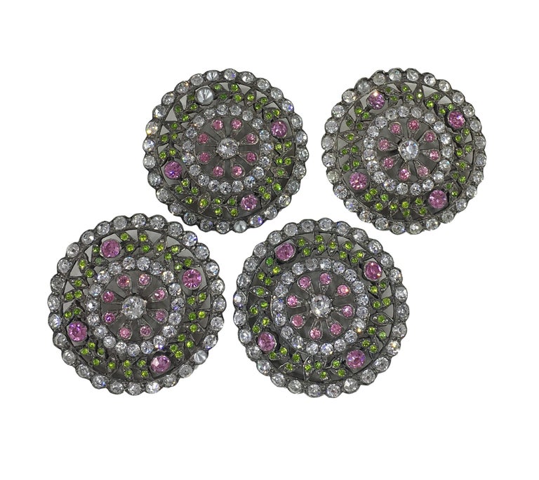 Antique French Pink Green Paste Buttons at 1stDibs