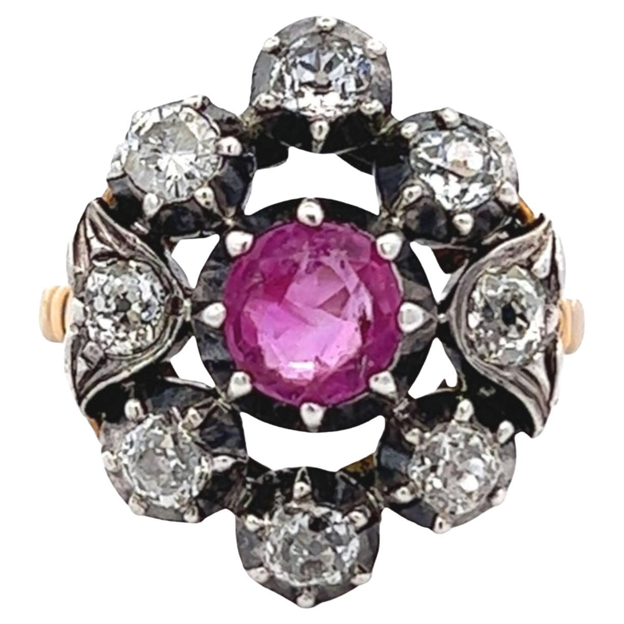 Antique French Pink Sapphire Diamond 18k Yellow Gold Silver Cocktail ...