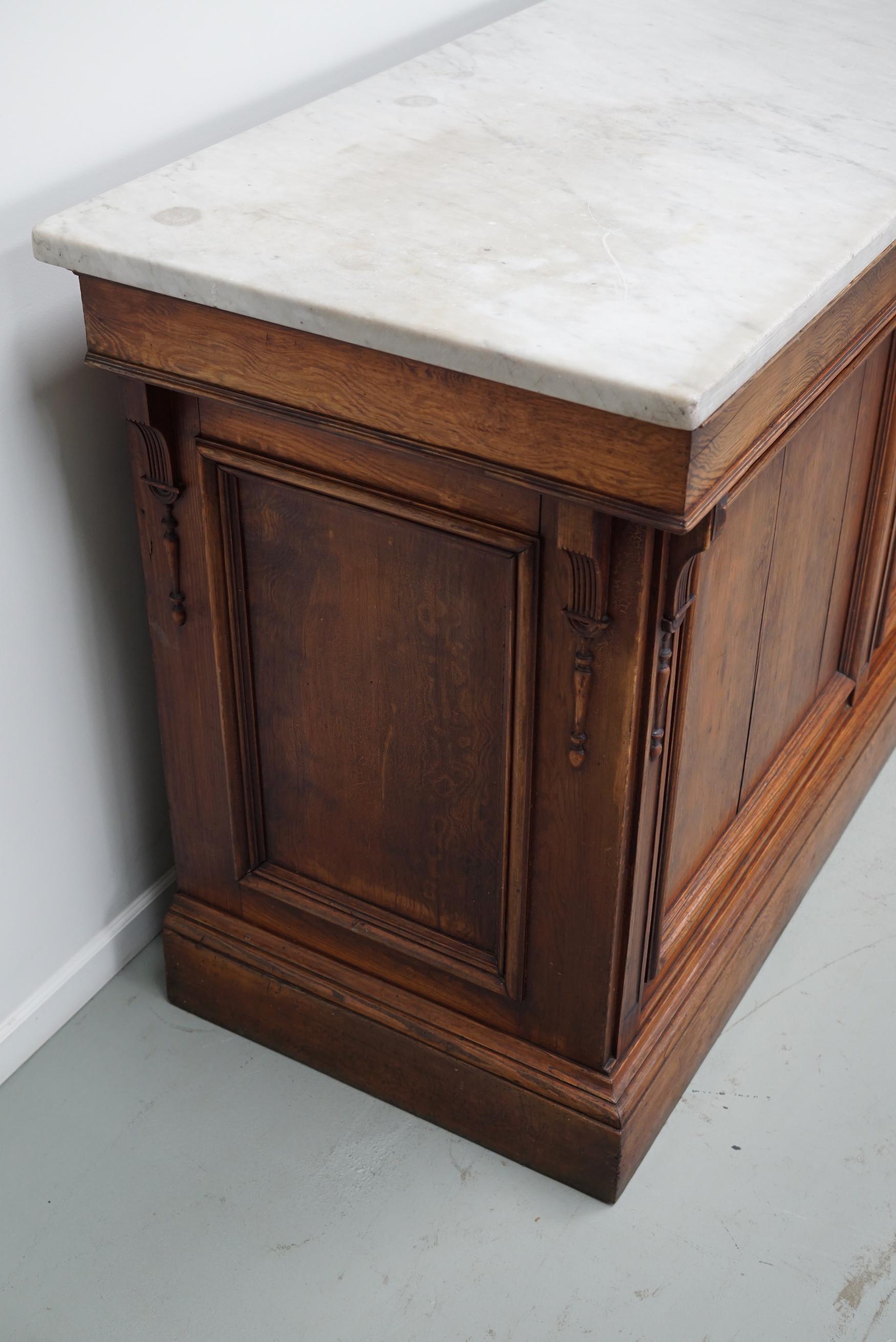 Antique French Pitch Pine and Marble Shop Counter Cabinet / Kitchen ...