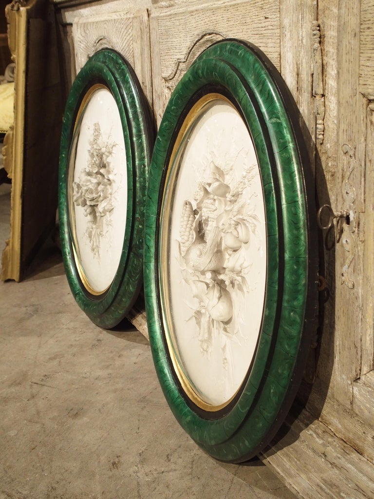 Antique French Plaster Plaques Representing Spring and Fall, J. Mondon ...