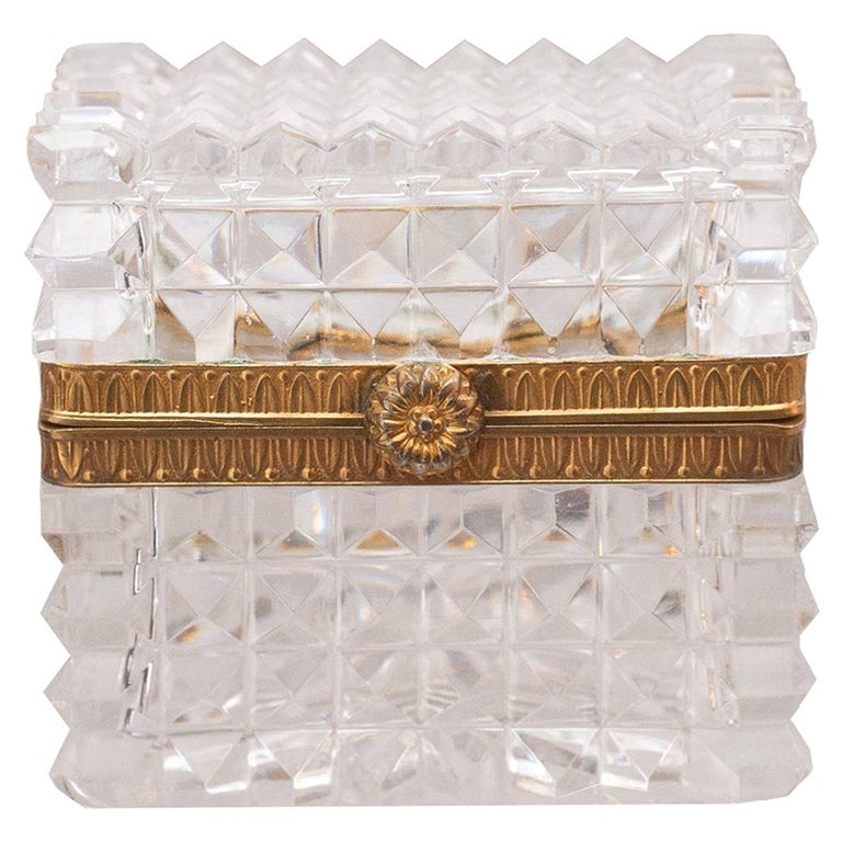 Antique French Pointed Cut Crystal Box with Bronze Mounts For Sale at ...