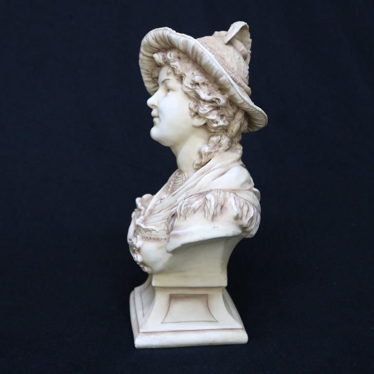 French Porcelain Figural Bust of Victorian Woman in Hat, Signed, circa ...