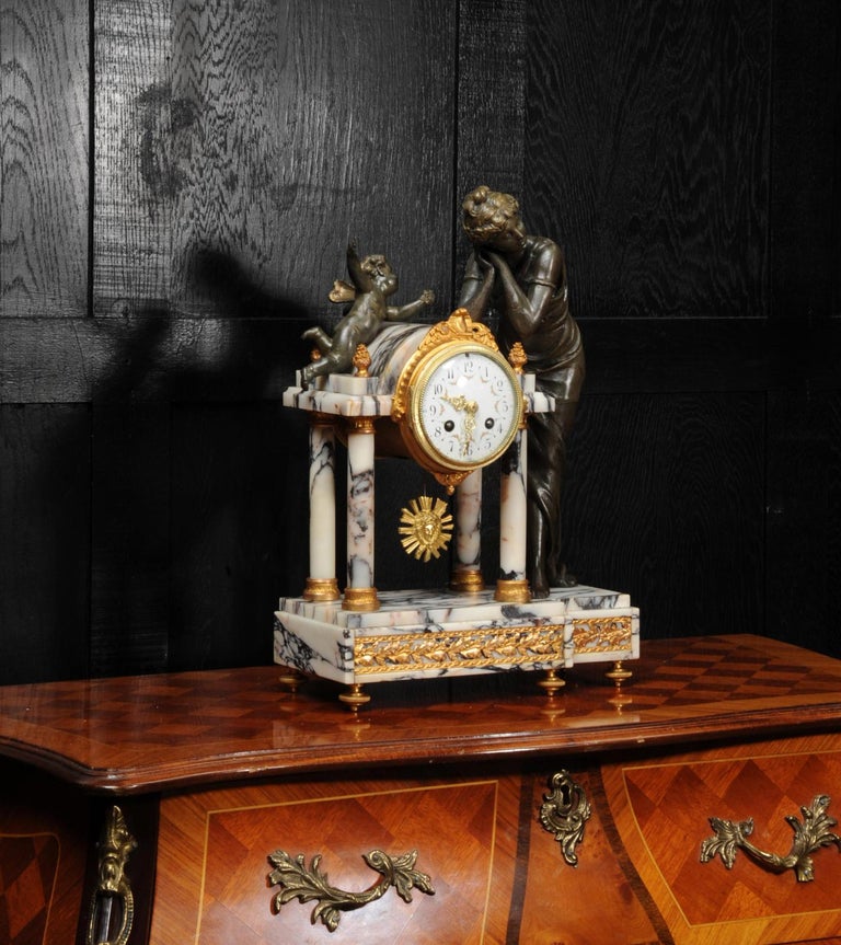 Antique French Portico Clock, Venus and Amor For Sale at 1stDibs