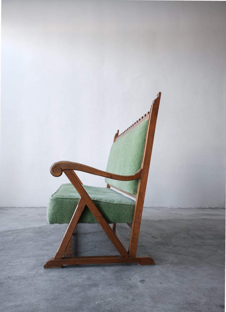 Antique French Primitive Carved Wood Settee Bench For Sale at 1stDibs