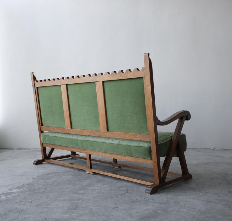 Antique French Primitive Carved Wood Settee Bench For Sale at 1stDibs