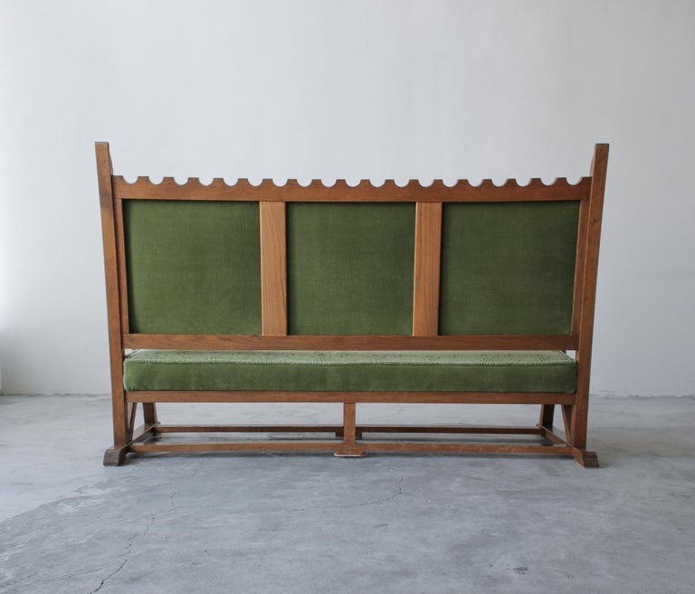 Antique French Primitive Carved Wood Settee Bench For Sale at 1stDibs