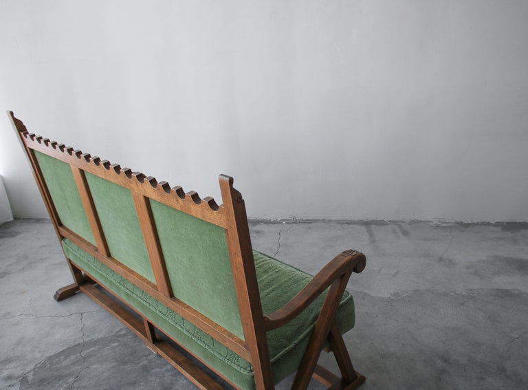 Antique French Primitive Carved Wood Settee Bench For Sale at 1stDibs